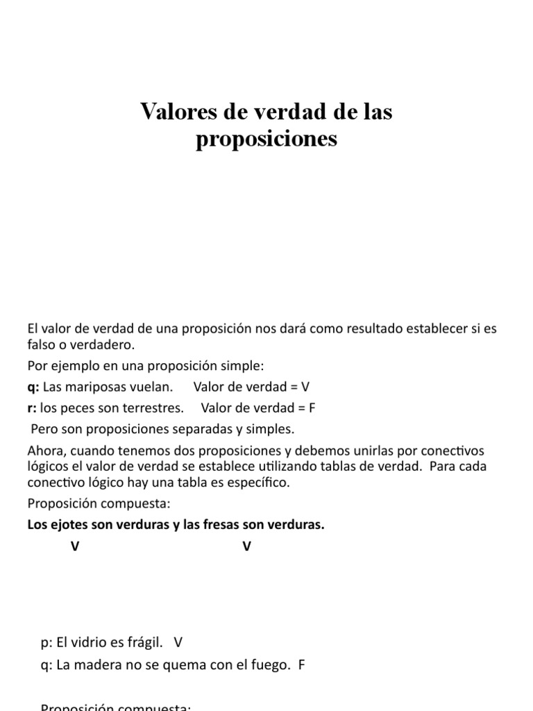 Valores de Verdad en Proposiciones | PDF | Proposición | Si y solo si