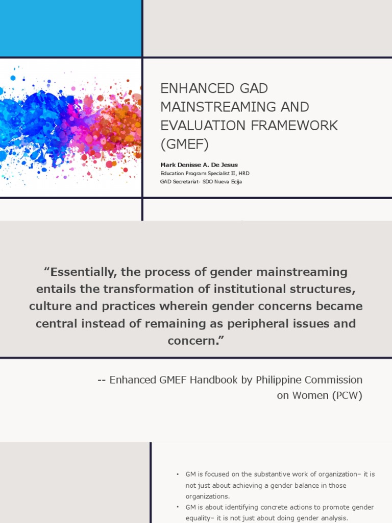 Enhanced Gad Mainstreaming and Evaluation Framework (GMEF) : Mark ...