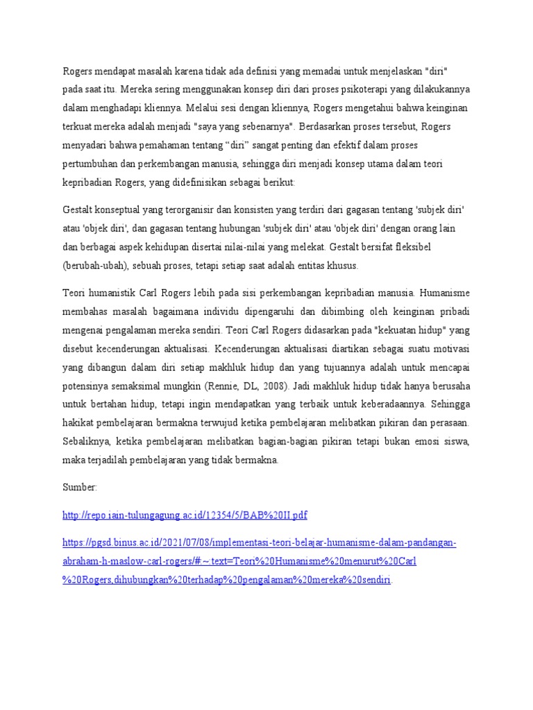 DEFINISI TEORI PERKEMBANGAN HUMANISTIK CARL ROGERS | PDF