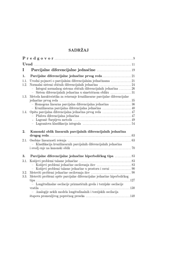 Sadr ZAJ Predgovor Uvod I Parcijalne Diferencijalne Jedna Cine | PDF