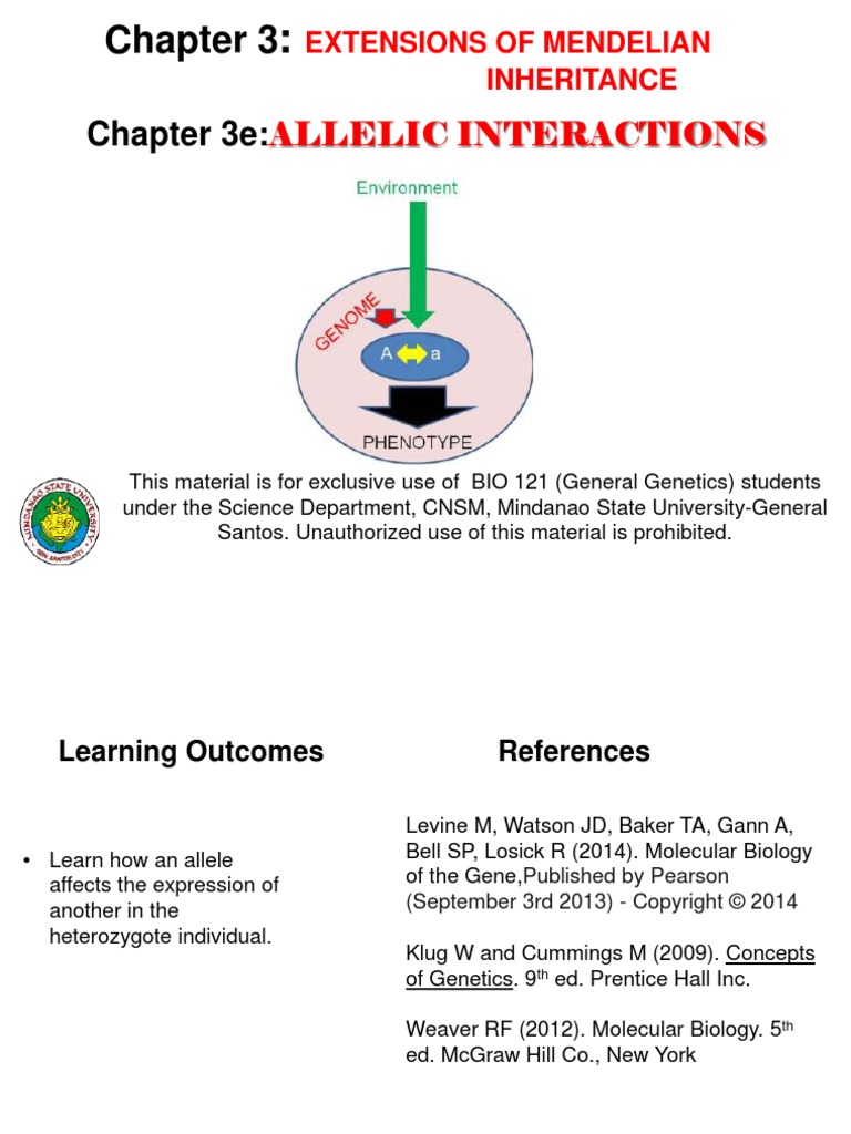 Chapter 3e Allelic Interactions | PDF | Dominance (Genetics) | Allele