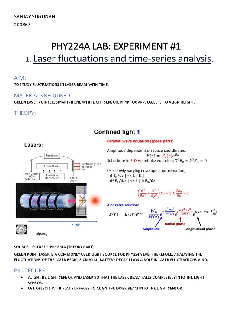 Phy224 EXPERIMENT 1 | PDF | Experiment | Laser