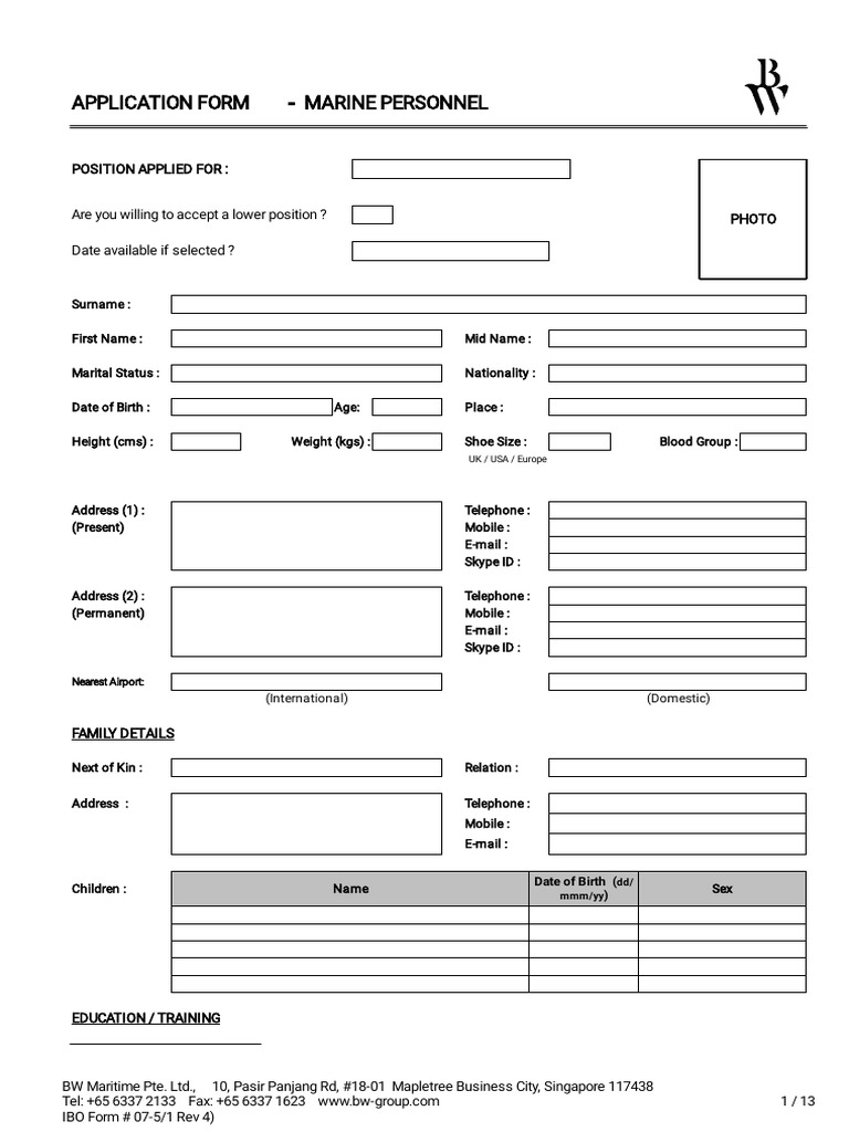 Marine Personnel Application Form | PDF | Oil Tanker | Ships