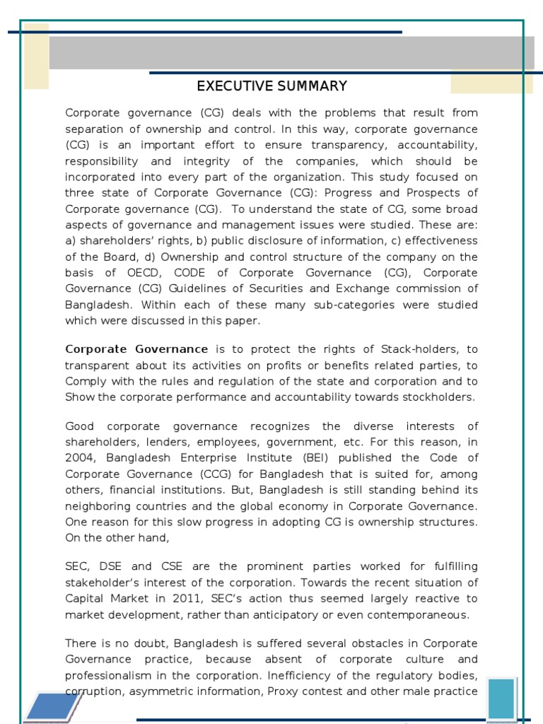 Executive Summary | Corporate Governance | Governance