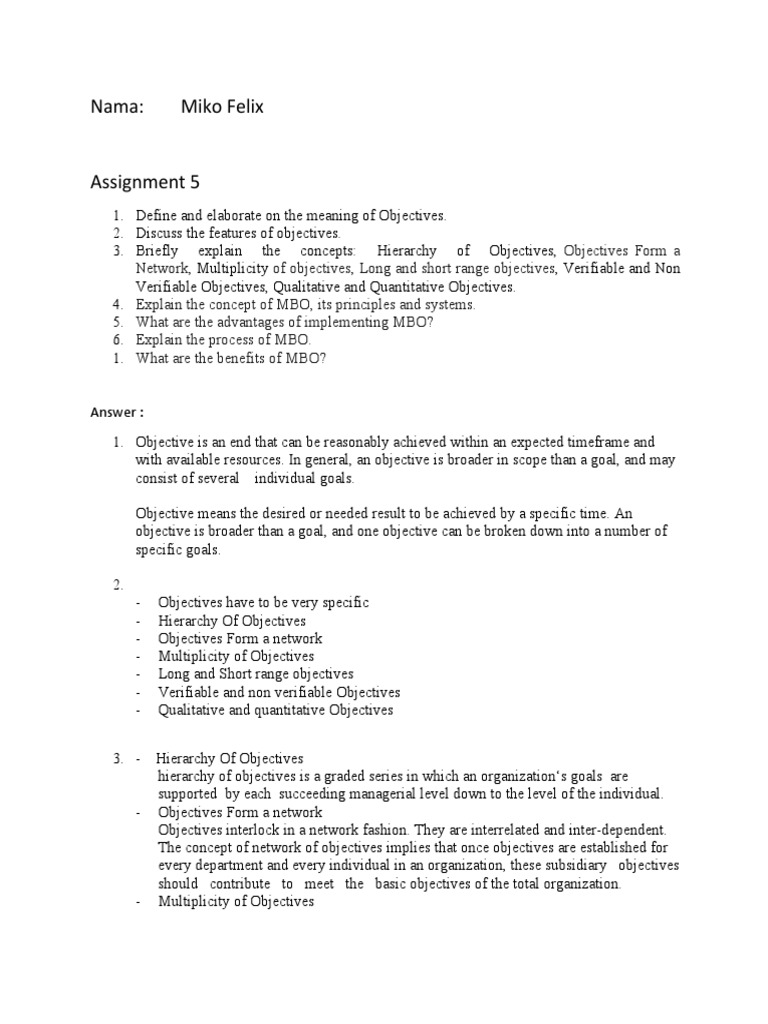 Assignment 5-Objectives and MBO | PDF | Goal | Motivation