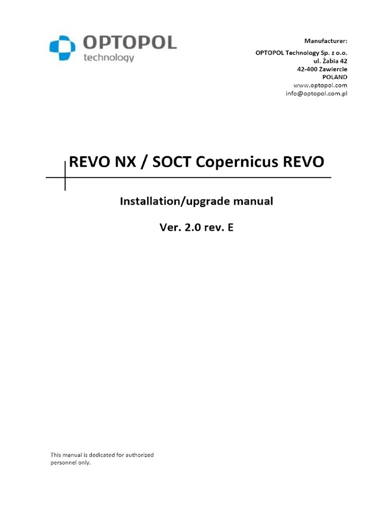 REVO NX - SOCT Copernicus REVO - Installation - Upgrade Manual | PDF