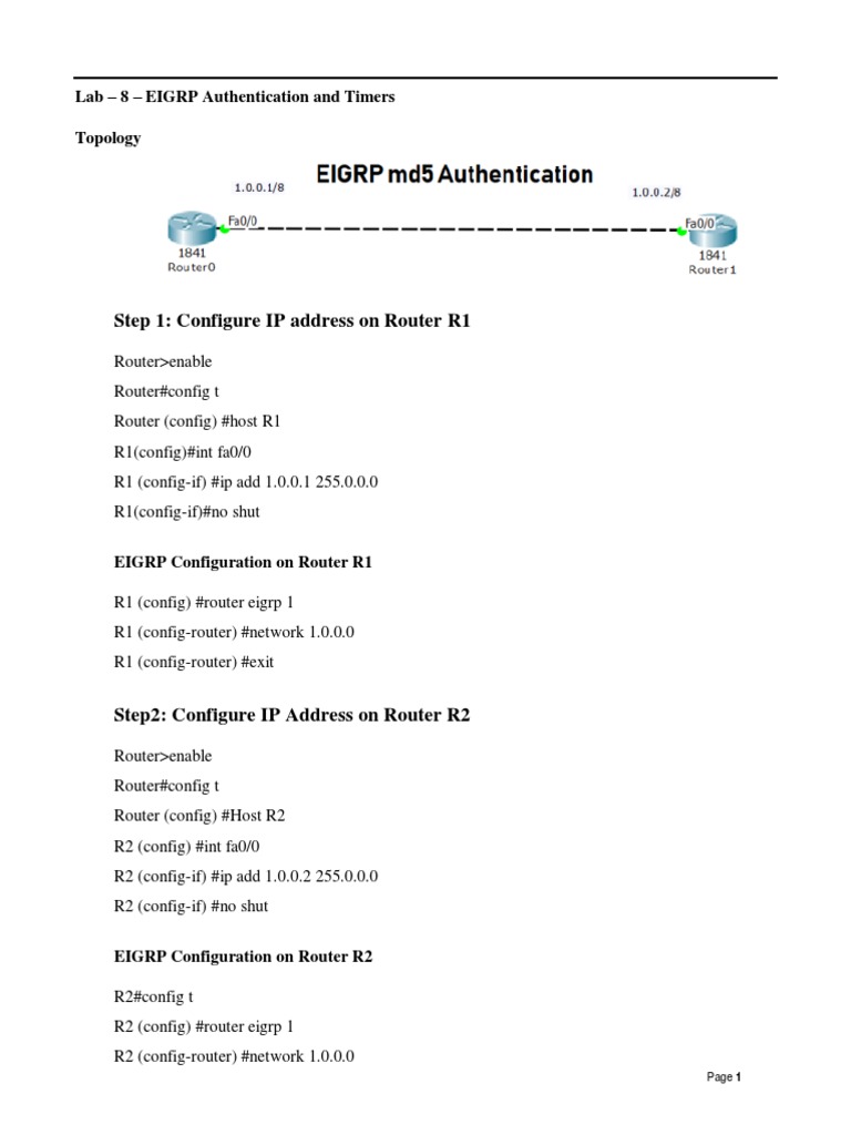 Exercise - 9 - EIGRP - Authentication | PDF Exercise - 9 - EIGRP - Authentication | PDF
