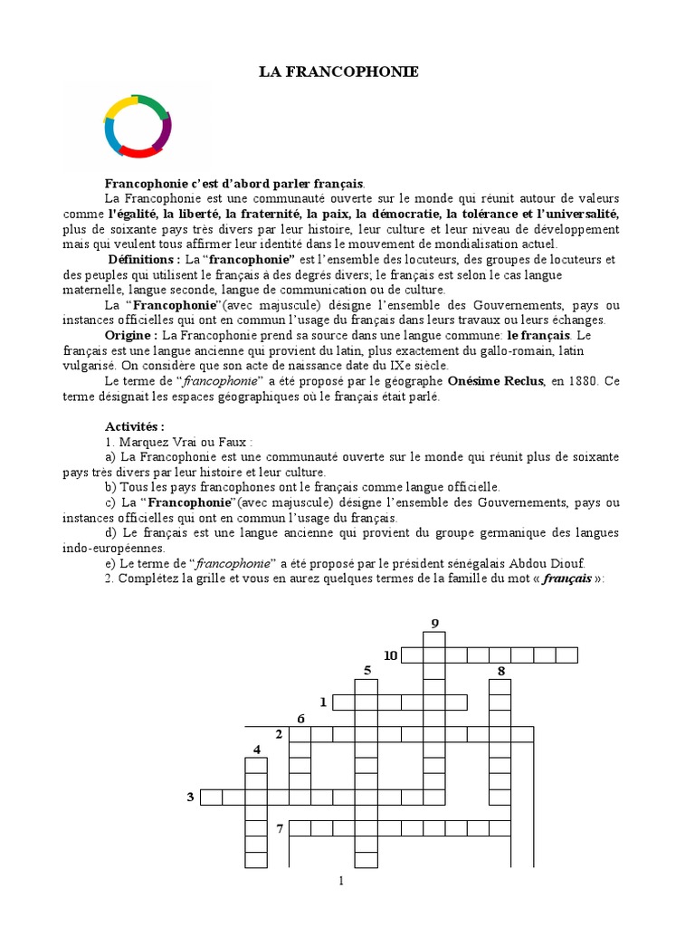 Histoire et valeurs de la Francophonie | PDF | la Francophonie | Langue ...