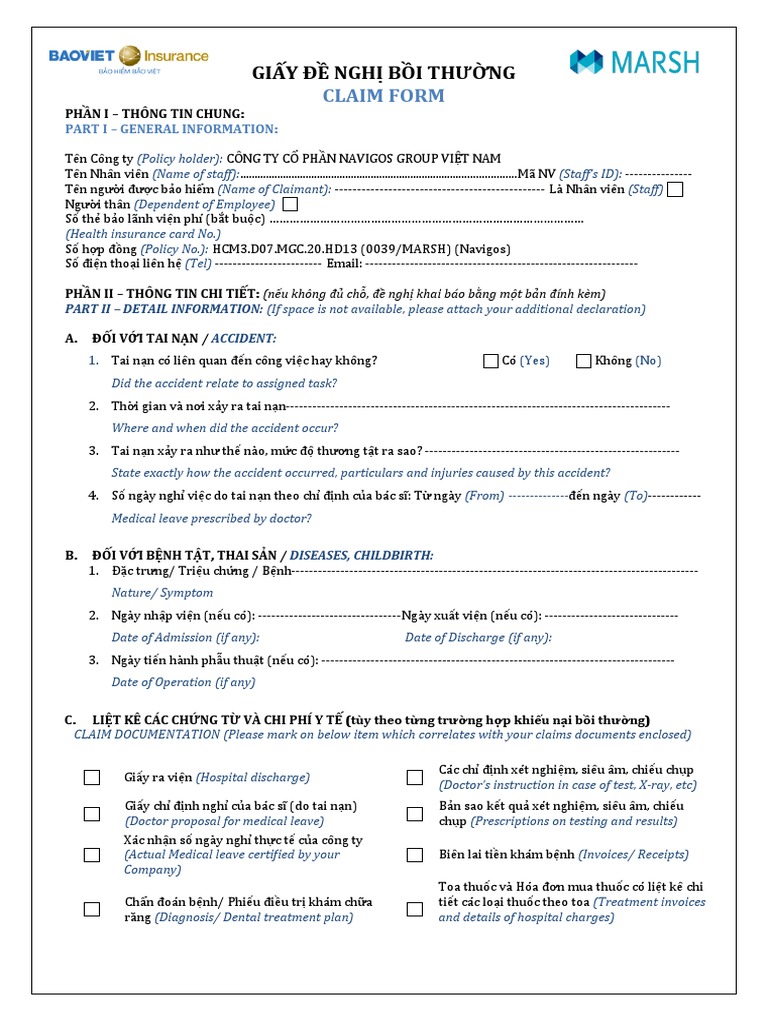 Claim Form Bao Viet-MARSH-2020 | PDF