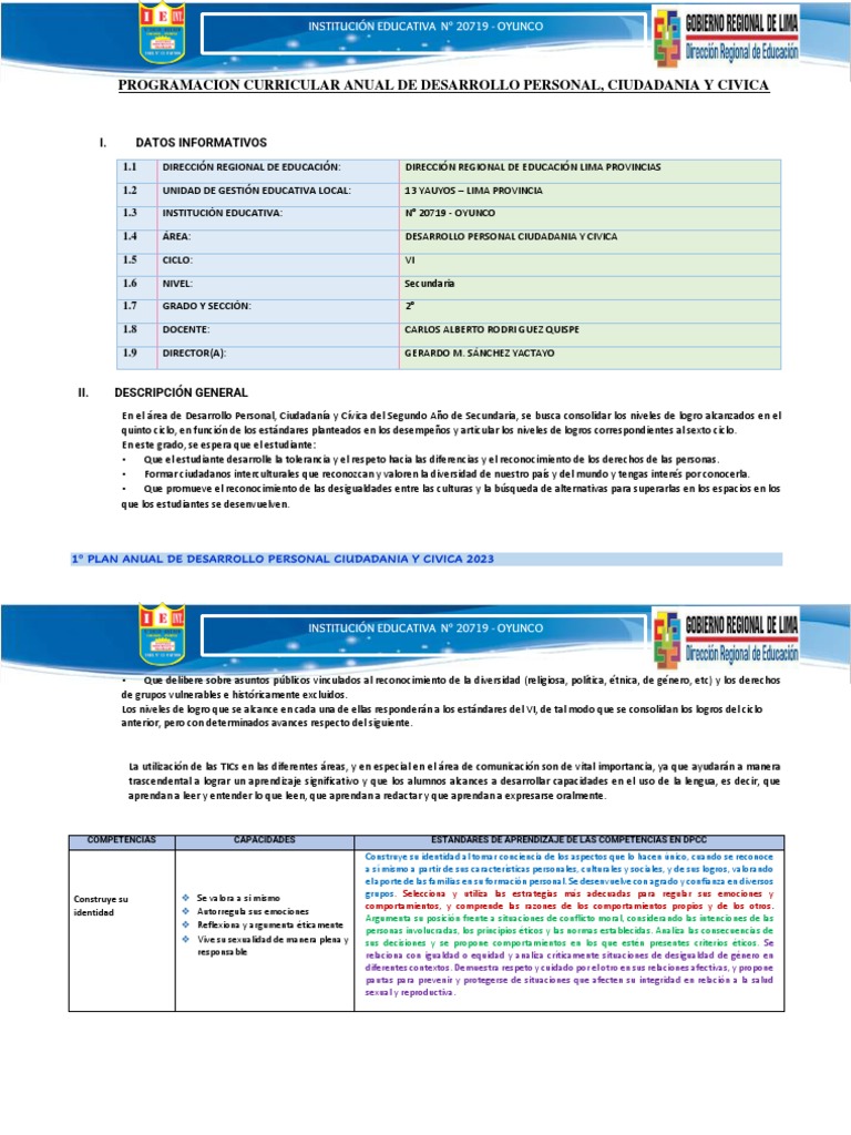 Programacion Anual DPCC 2° Año 2023 | PDF | Sexualidad | Desarrollo personal