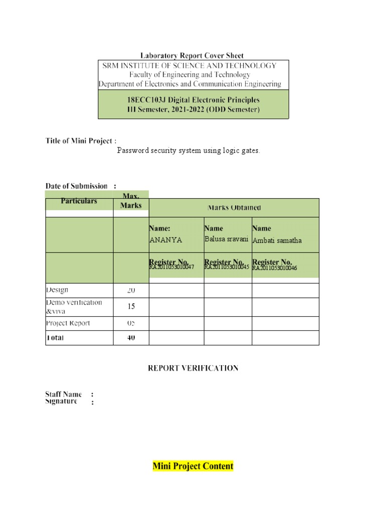 Password Security System Using Logic Gates.: Ananya Balusa Sravani ...