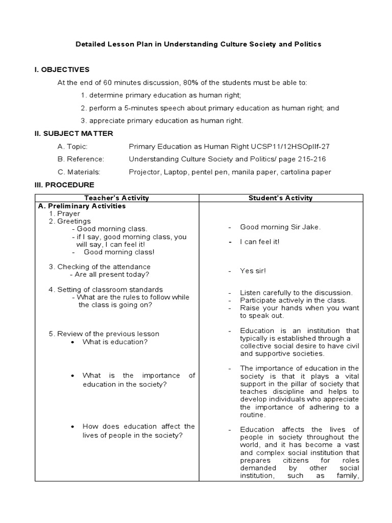 Primary Education as a Human Right Lesson | PDF | Primary Education ...