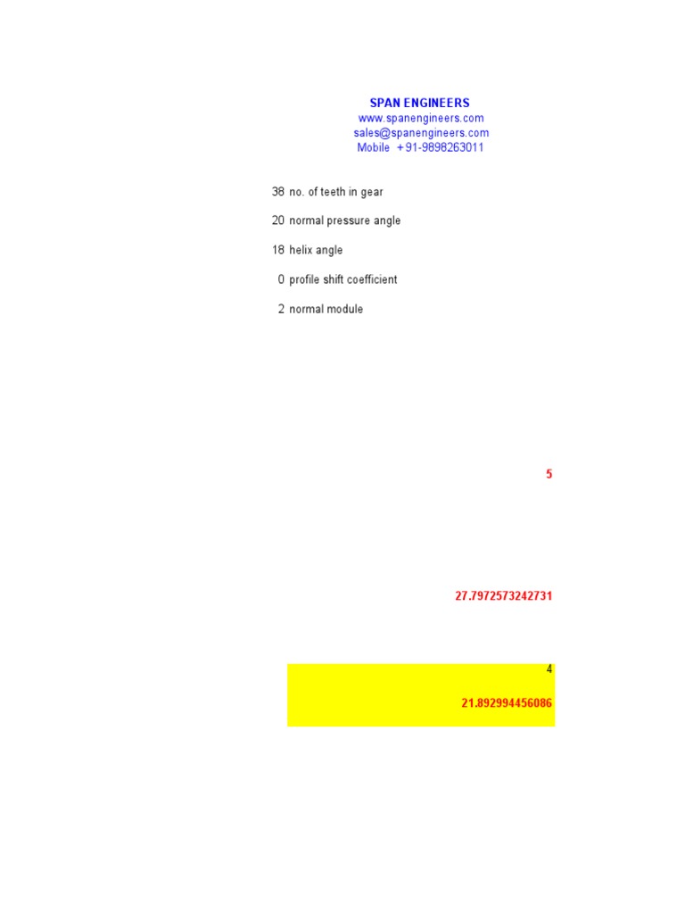 Helical Gear Span (Base Tangent) Measurement | PDF
