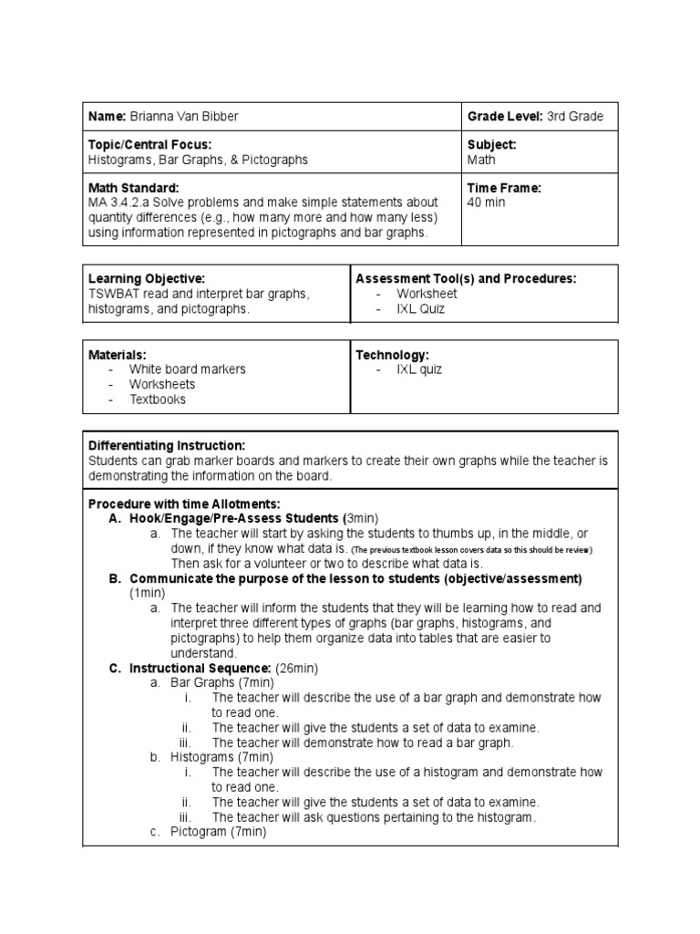 3rd Grade Histograms Bar Graphs Pictographs 1 | PDF | Teachers ...