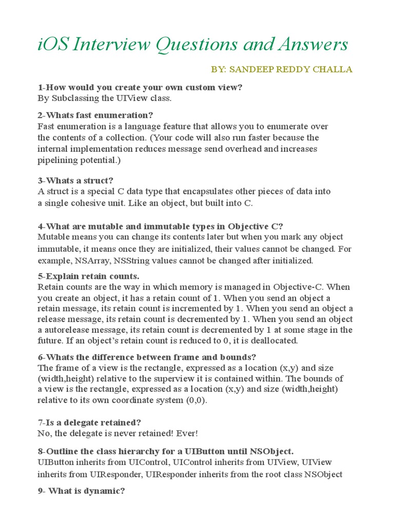 iOS InterView Que Ans | PDF | Class (Computer Programming) | Objective C