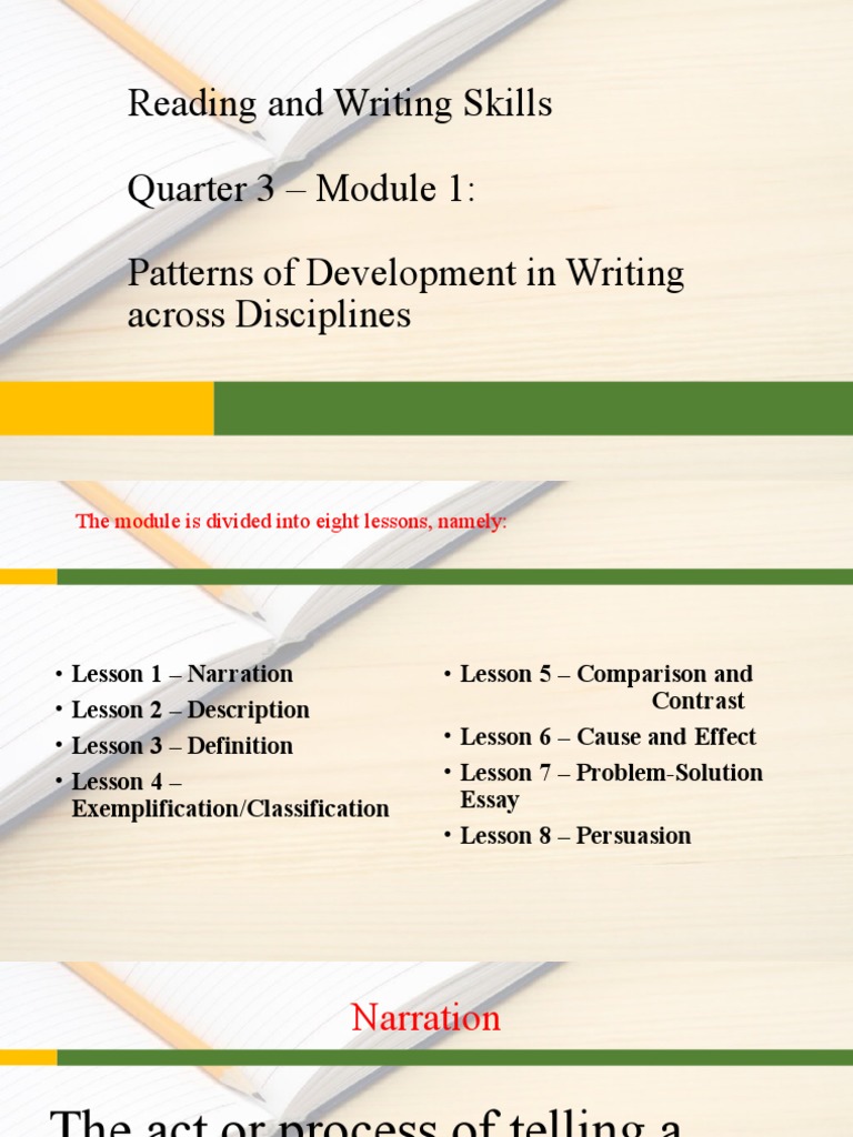 Reading and Writing Skills Quarter 3 - Module 1: Patterns of Development in Writing Across ...