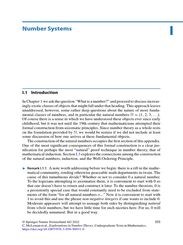 Number Systems: Remark I.1.1 | PDF | Mathematical Proof | Natural Number