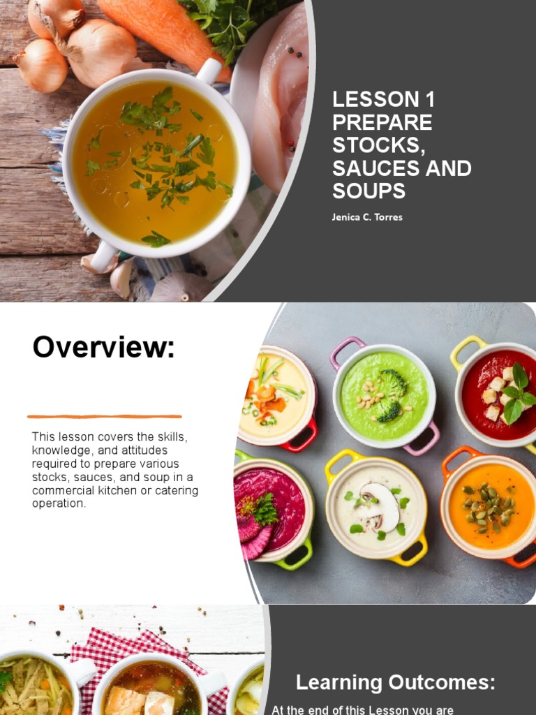 10 Cookery - Lesson 1 Prepare Stocks, Sauces and Soups | PDF | Soup ...