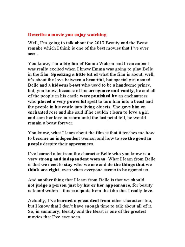 Describe A Movie You Enjoy Watching | PDF