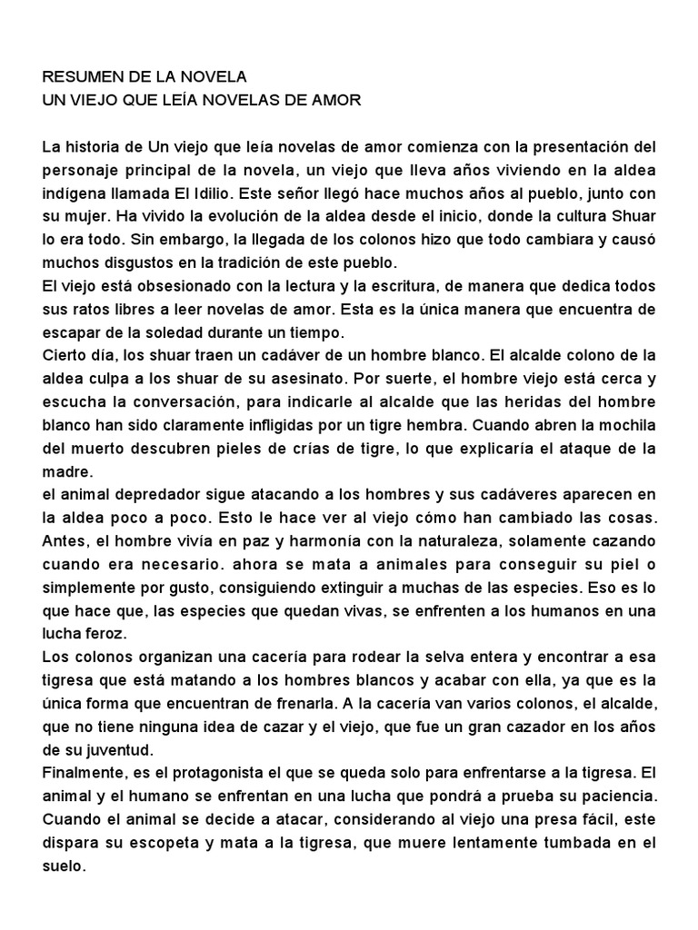 Resumen de "Un viejo que leía novelas de amor" | PDF | Clásicos