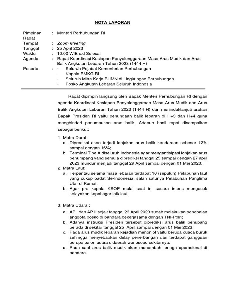 Laporan Rapat Arus Balik Angleb 2023 | PDF