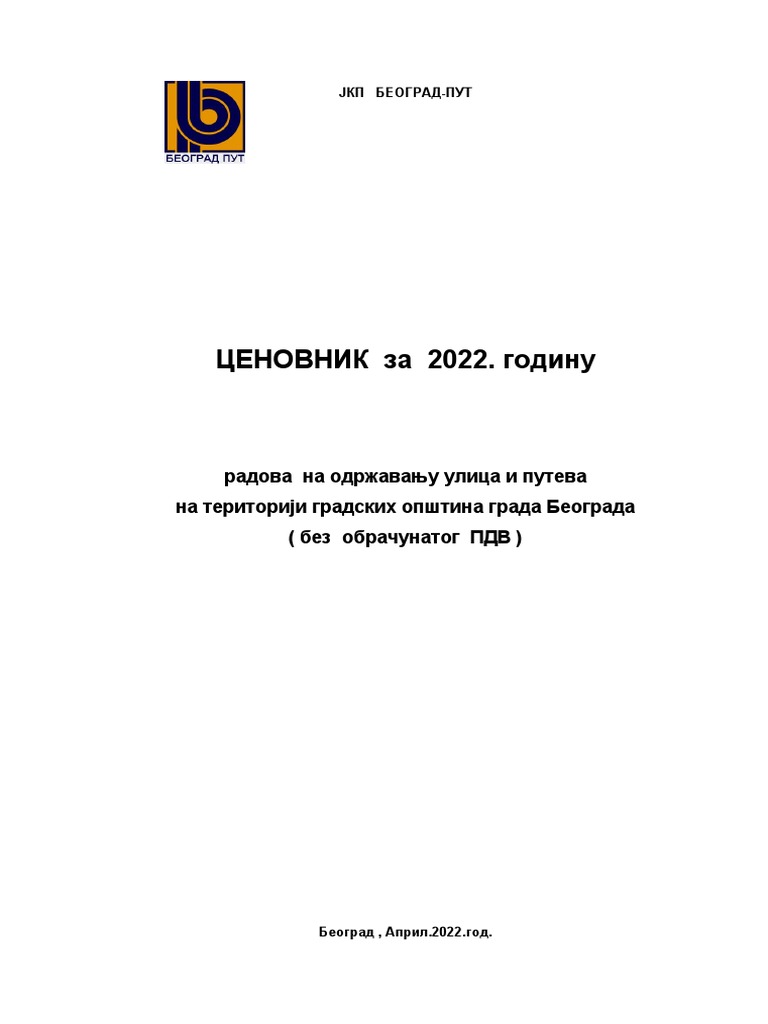 Cenovnik 2022 Usvojen | PDF