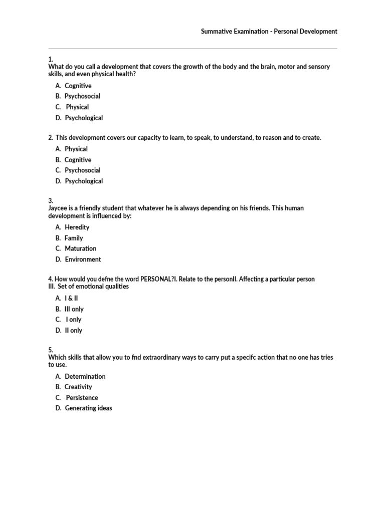 Division Quarter Exam - Personal Development | PDF | Family | Adolescence Division Quarter Exam - Personal Development | PDF | Family | Adolescence
