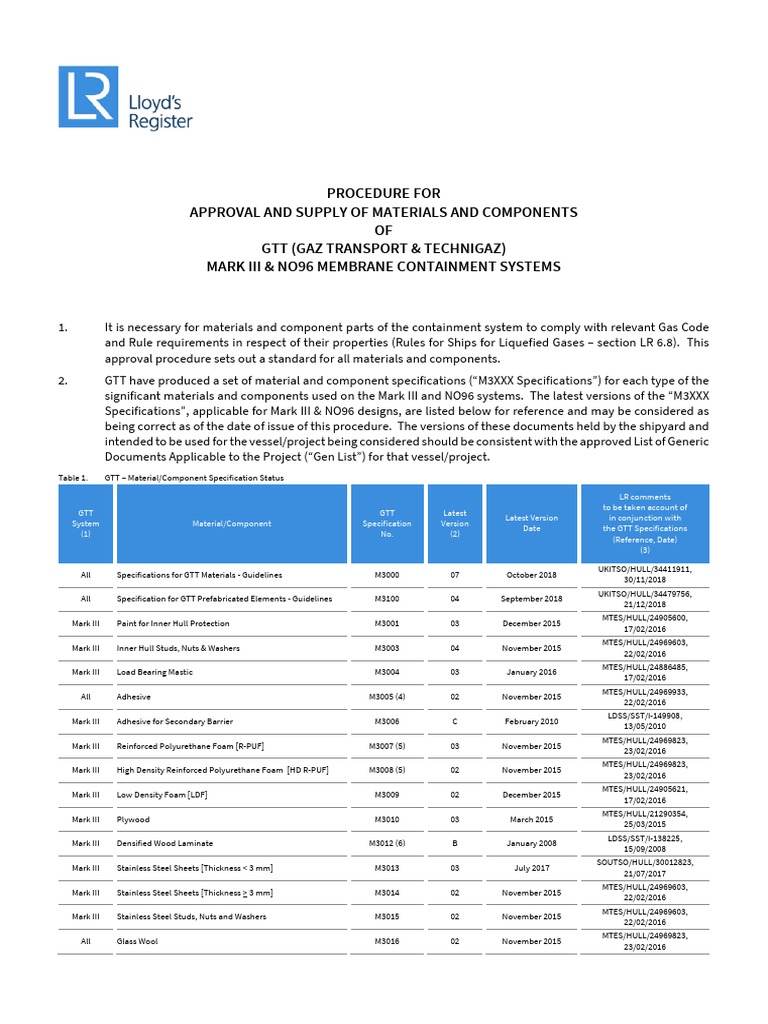 GTT Material Approval Procedure for Mark III & NO96 | PDF ...