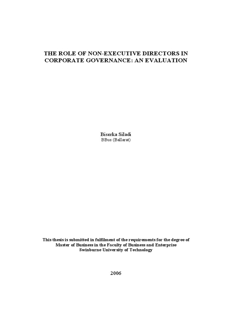 Non-Executive Directors in Governance | PDF | Corporate Governance ...