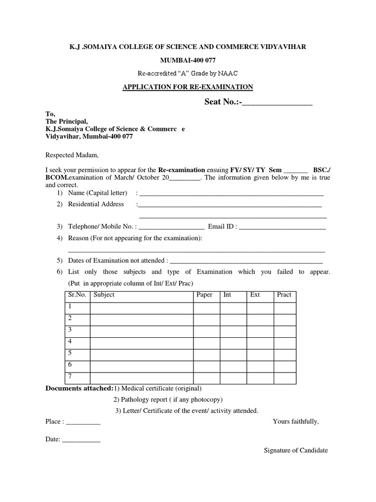 Re Examination Form | PDF