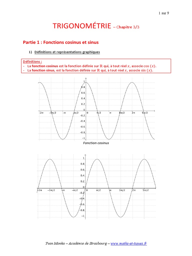 Trigonométrie: Partie 1: Fonctions Cosinus Et Sinus | PDF | Fonction ...