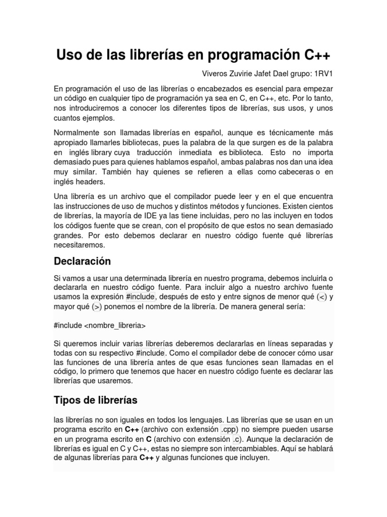 Librerías esenciales en C++ | PDF