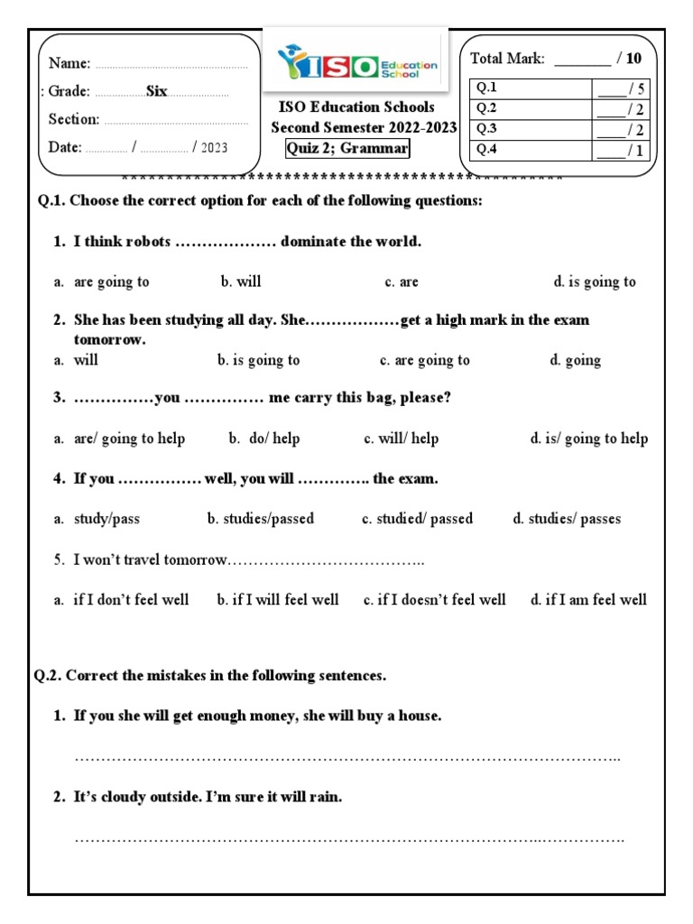 G 6 Grammar Quiz | PDF
