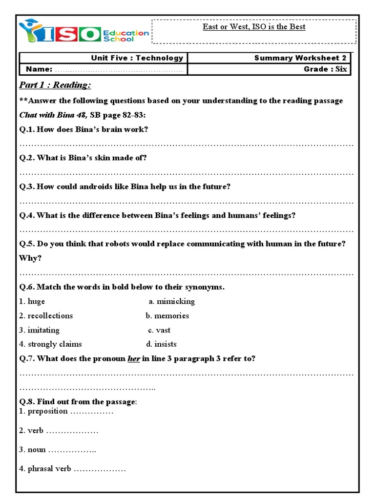 Grade 6 Technology Summary Worksheet | PDF | Ellipsis | Verb
