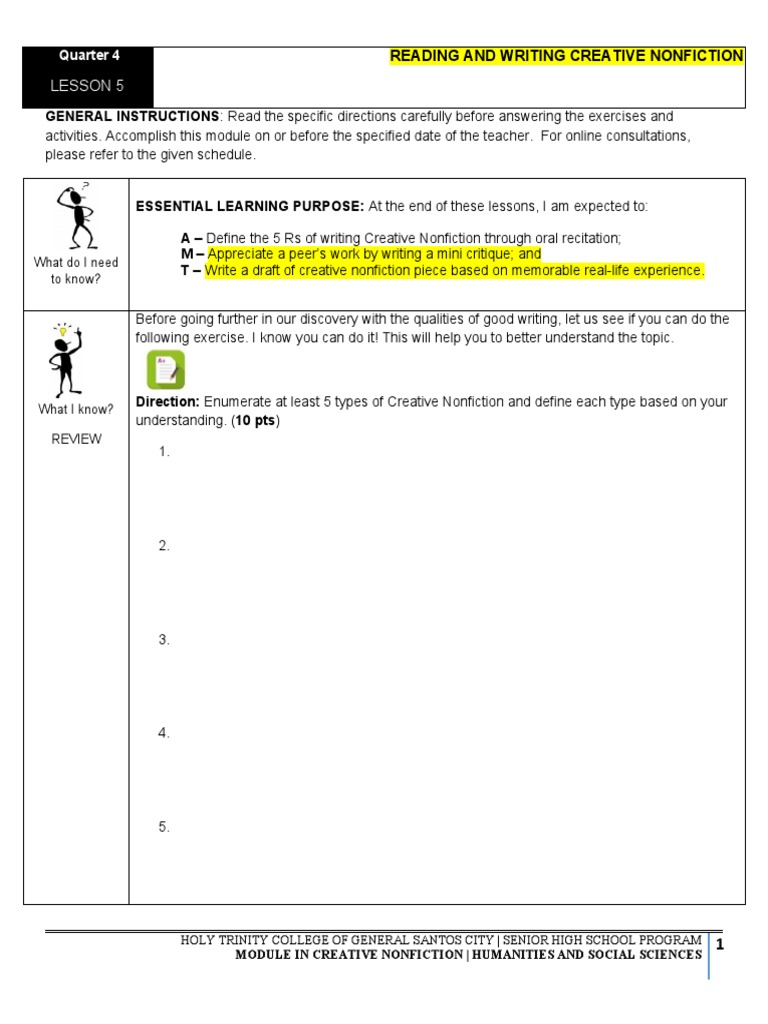 Lesson 5: Quarter 4 | PDF | Creative Nonfiction | Narrative