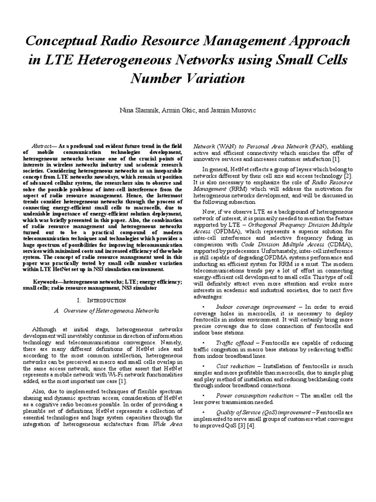 Conceptual Radio Resource Management Approach In Lte Heterogeneous