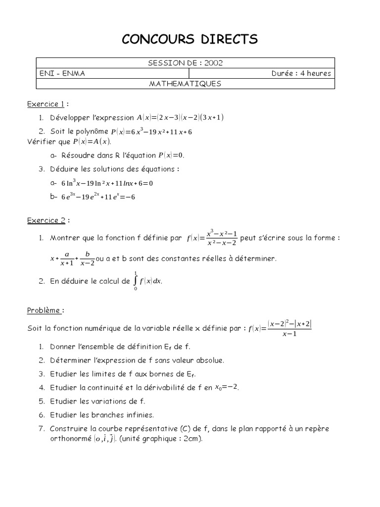 Concours Maths ENMA Congo 2002-2012 | PDF | Fonction (Mathématiques ...