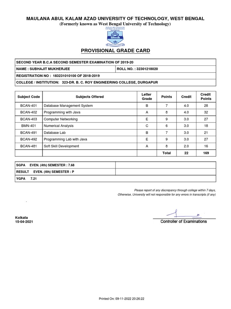 4th Semester Marksheet | PDF | Computing | Computer Science