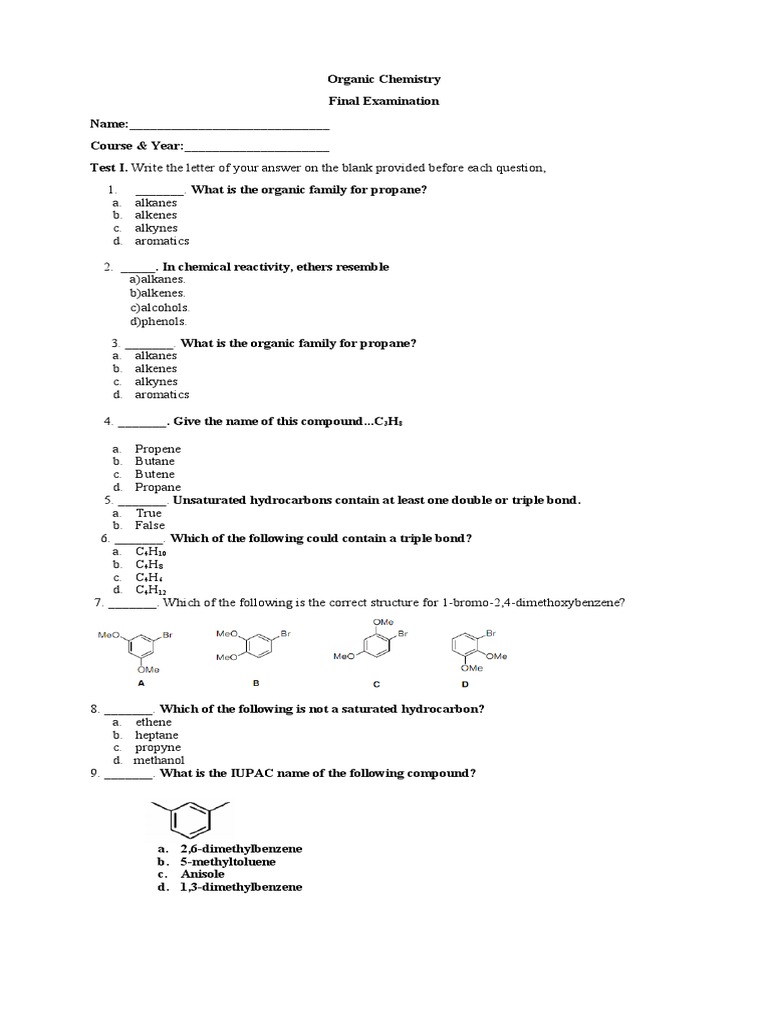 Organic Chem Final Exam | PDF | Teaching Methods & Materials