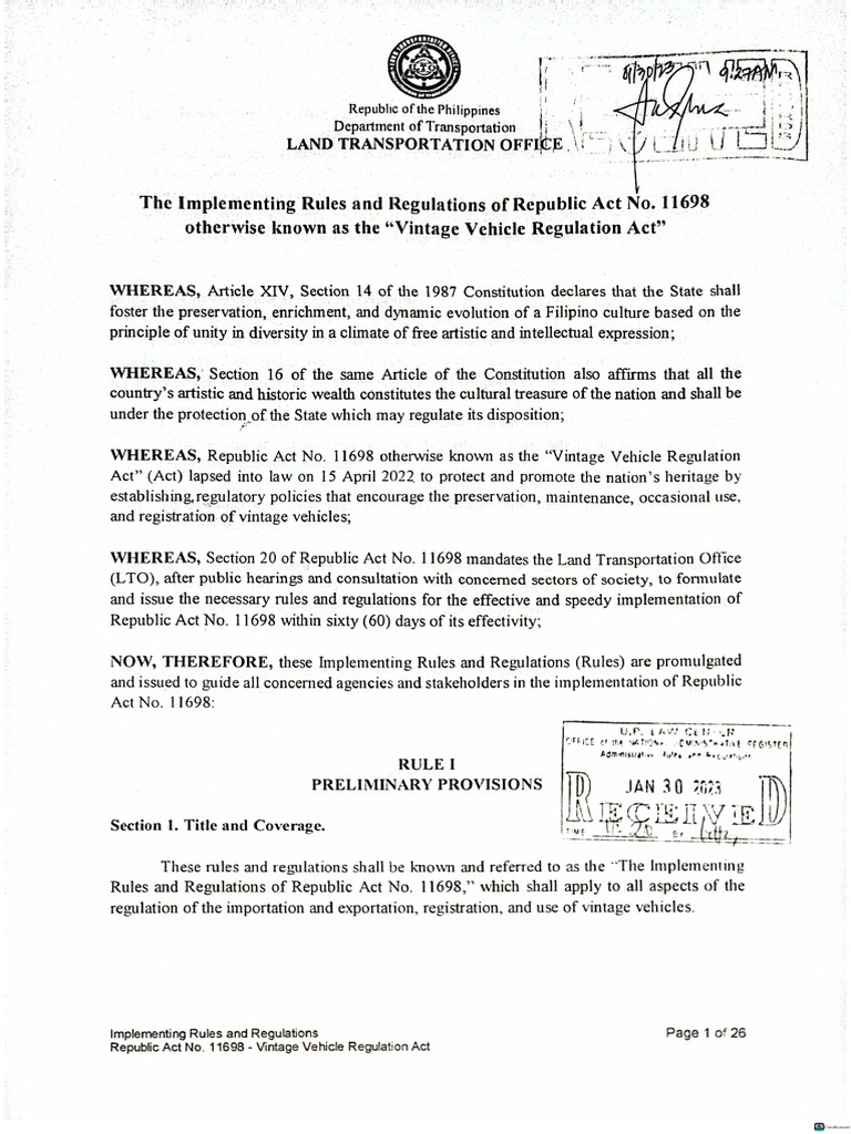 Signed IRR RA 11698 | PDF