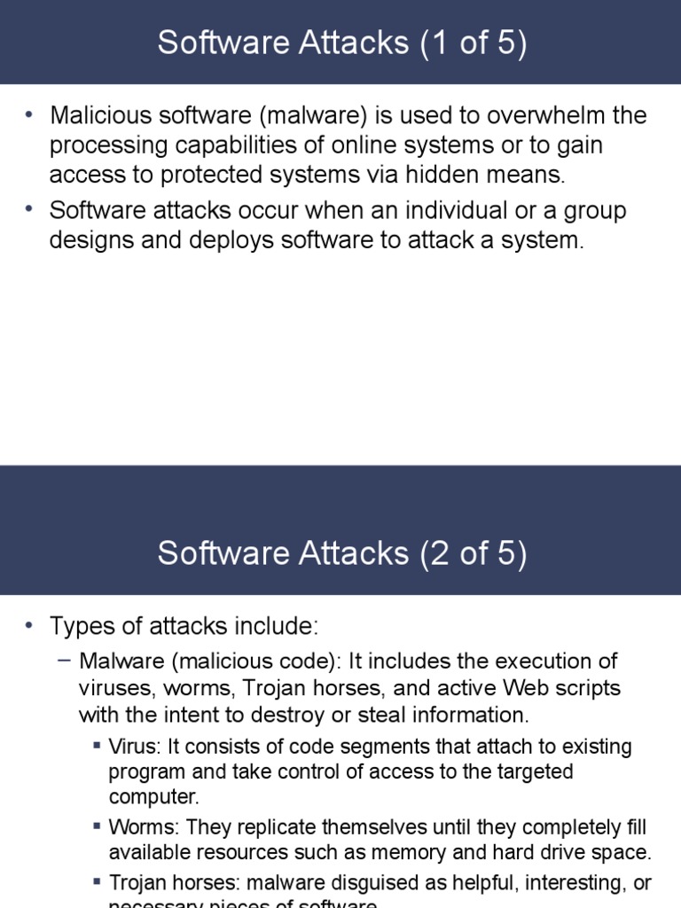 Software Attacks (1 of 5) | PDF | Denial Of Service Attack | Malware