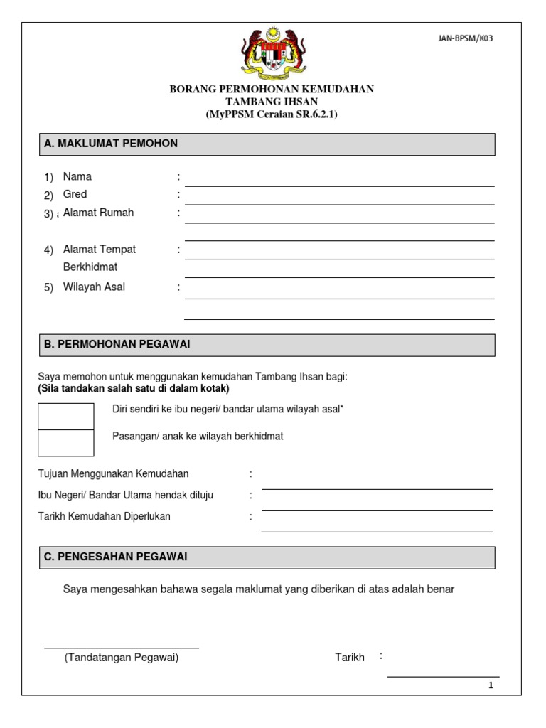 Borang Permohonan Kemudahan Tambang Ihsan (Myppsm Ceraian Sr.6.2.1) A. Maklumat Pemohon | PDF
