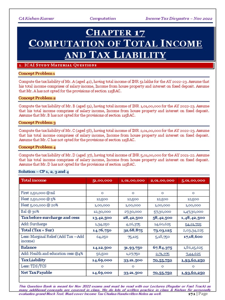 Income Tax Divyastra CH 17 Computation of Total Income R 1 | PDF