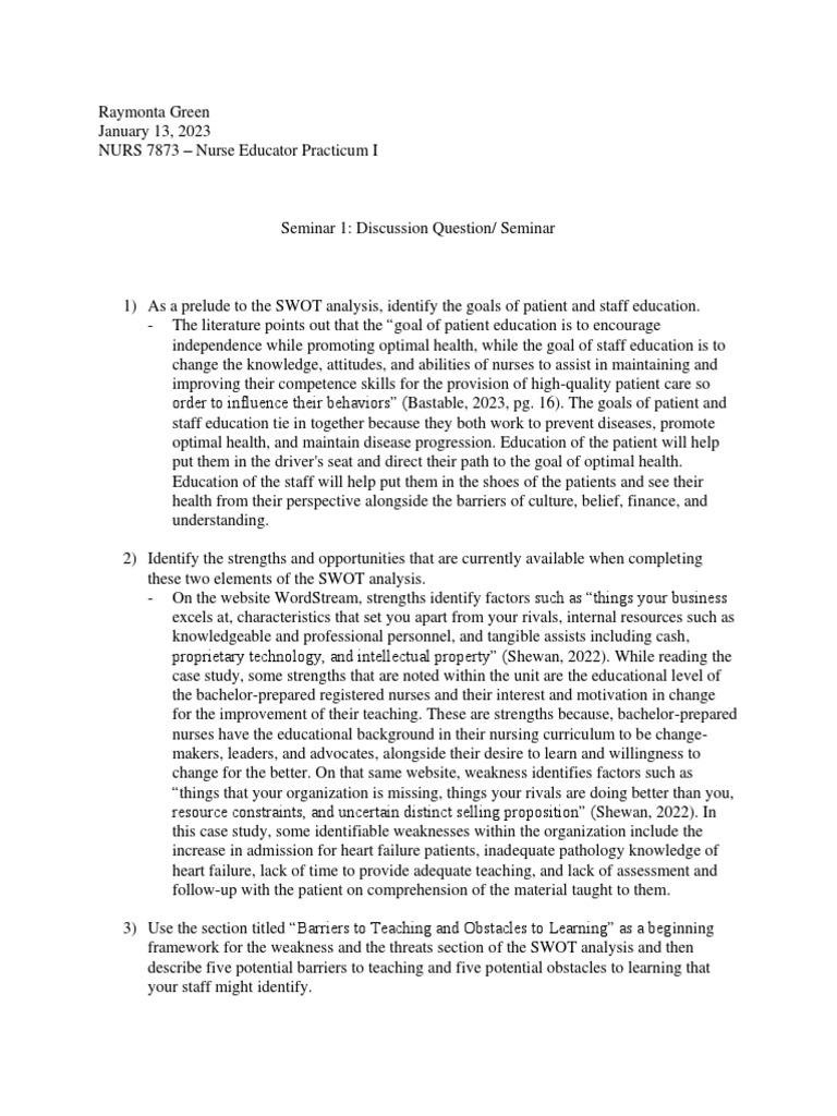 Nurse Educator Practicum Seminar 1 | PDF | Nursing | Health Care