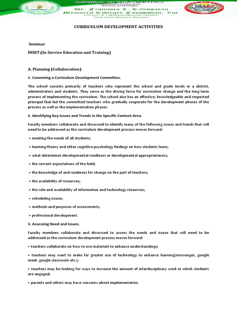 Curriculum Development Activities Overview | PDF | Curriculum | Teachers