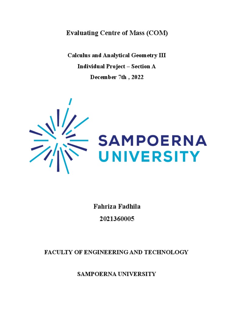 Final Project Calculus - Evaluating Centre of Mass (Fahriza) | PDF