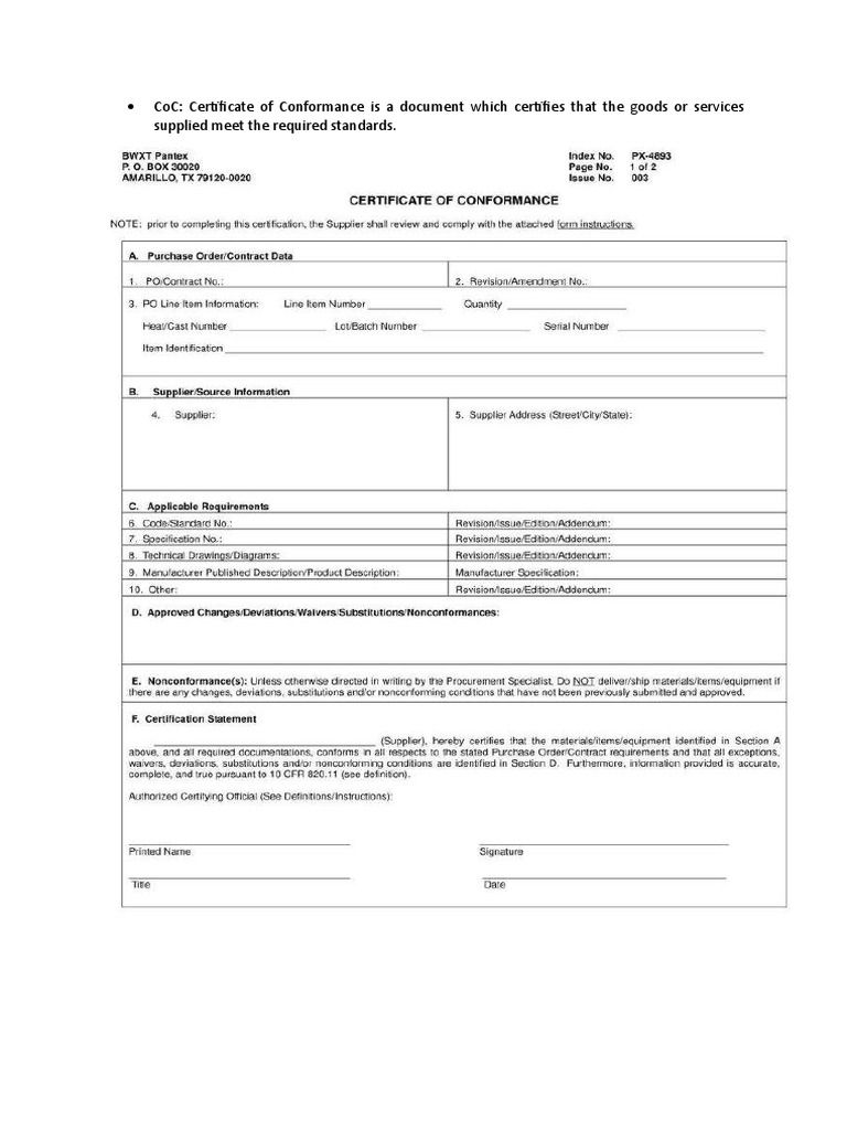 Certificate of Conformance Guide | PDF