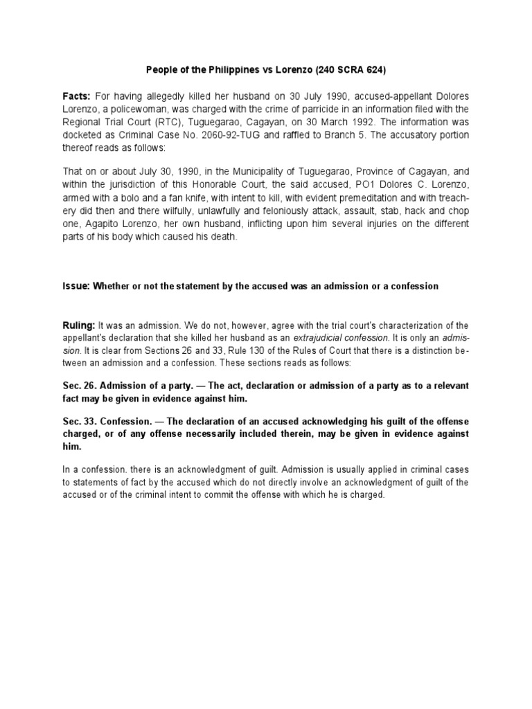 People of The Philippines Vs Lorenzo - Case Digest | PDF