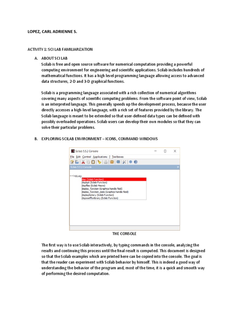 Scilab Familarization - Lopez | PDF | Command Line Interface | Computer Programming