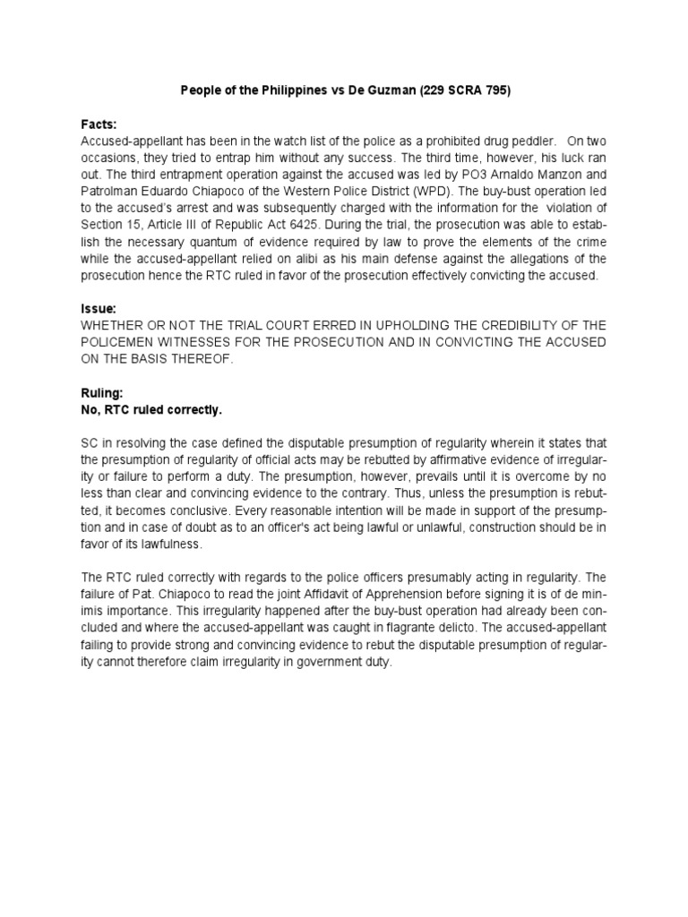People of The Philippines Vs de Guzman - Case Digest | PDF